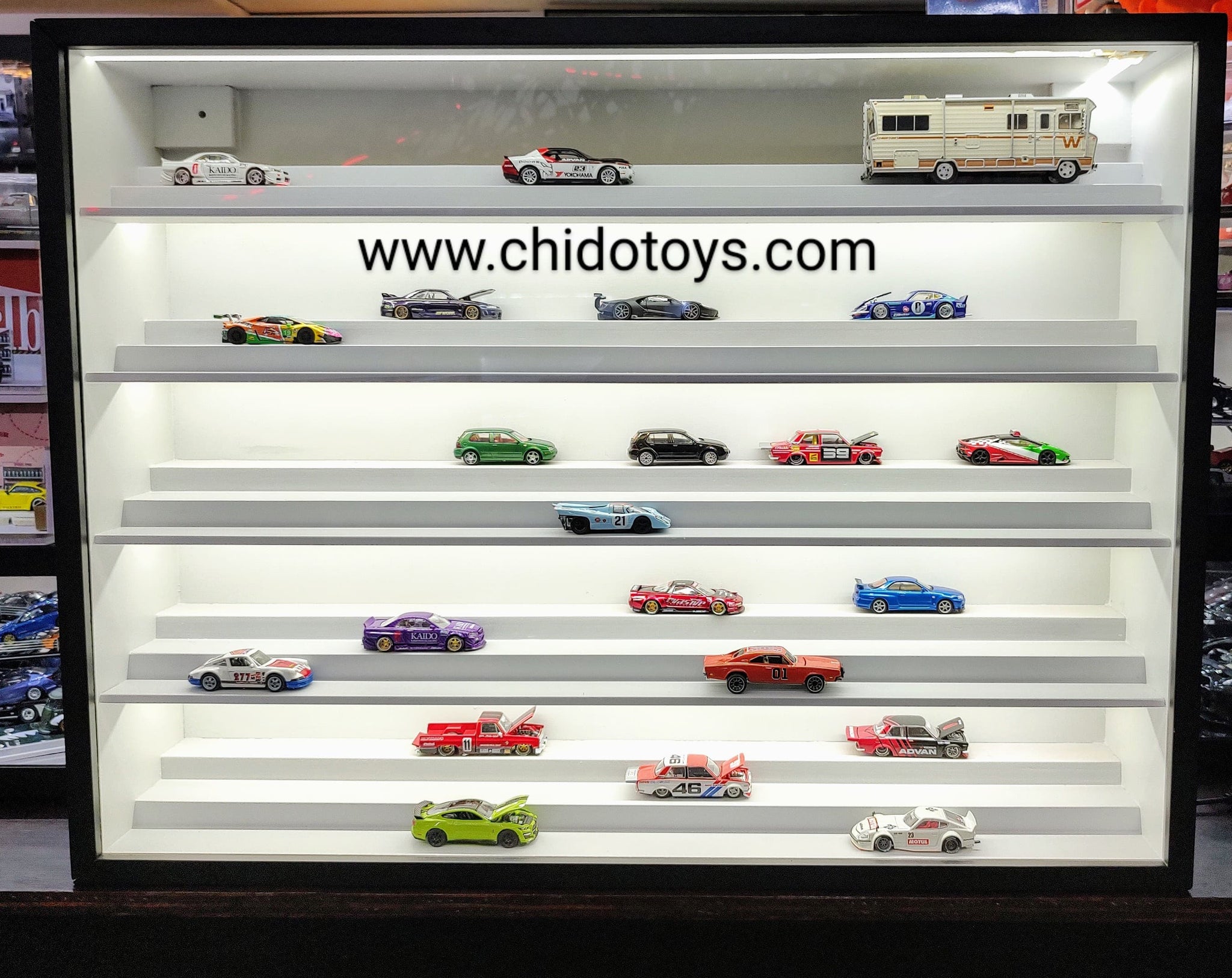 Exhibidor con iluminación LED con capacidad para 120 piezas – Chido Toys